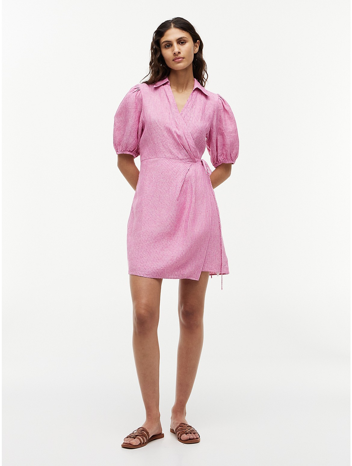 TOMMY HILFIGER Tommy Hilfiger Striped Linen Mini Wrap Dress